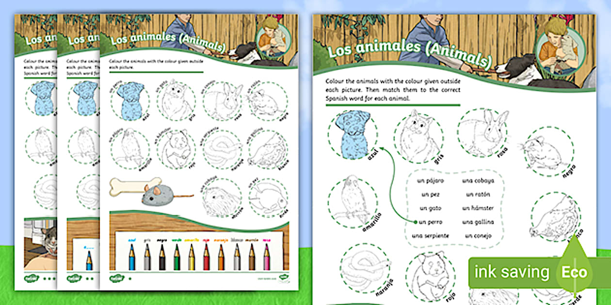 👉 Spanish: Pets Colouring Activity Sheet - Twinkl