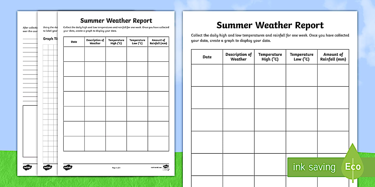 3-6 Summer Weather Report Worksheet / Worksheet - Twinkl