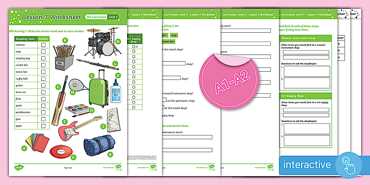 ESL Curriculum: Level 5, Lesson 3 Interactive Worksheet