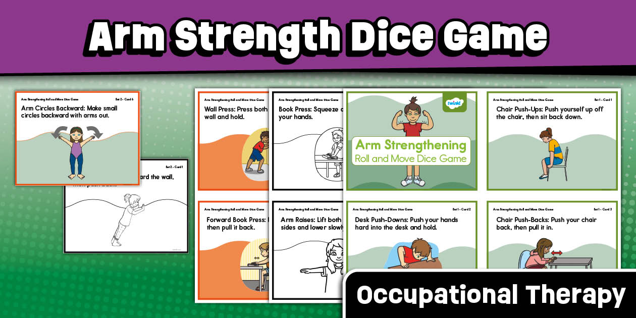 Arm Strengthening Roll and Move Dice Game Exercise Cards for OT
