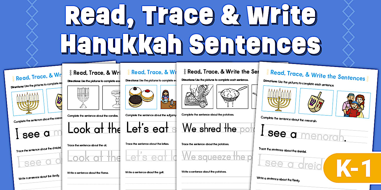 Read, Trace, and Write Hanukkah Sentences Worksheets