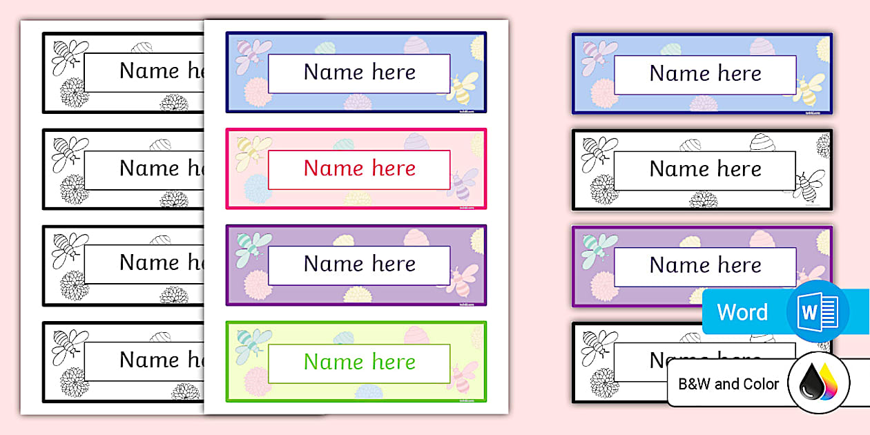 Editable Pastel Bee Theme Nameplates