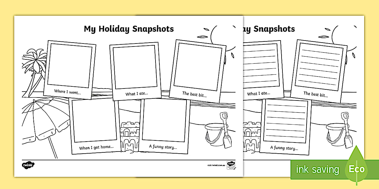 My Holiday Snapshot Beach-Themed Writing Template - Twinkl