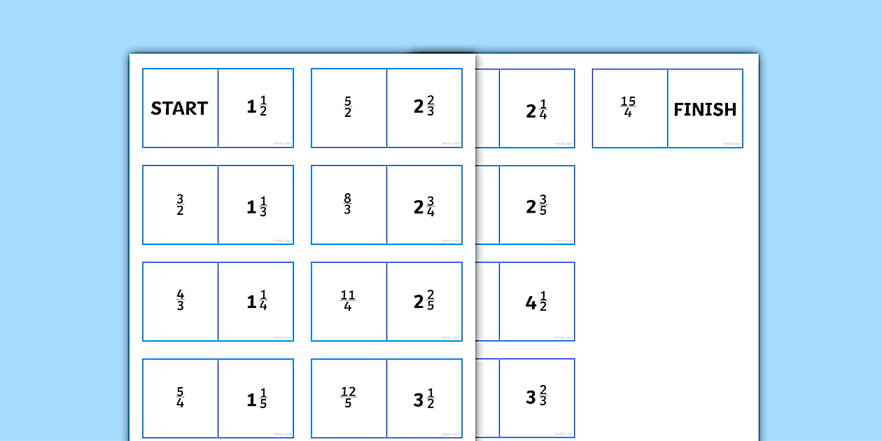 👉 Domino game teaching mixed numbers and improper fractions