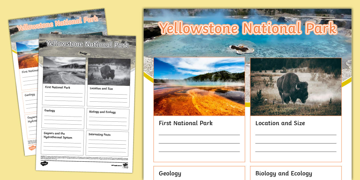 Yellowstone National Park Fact File Template (teacher made)