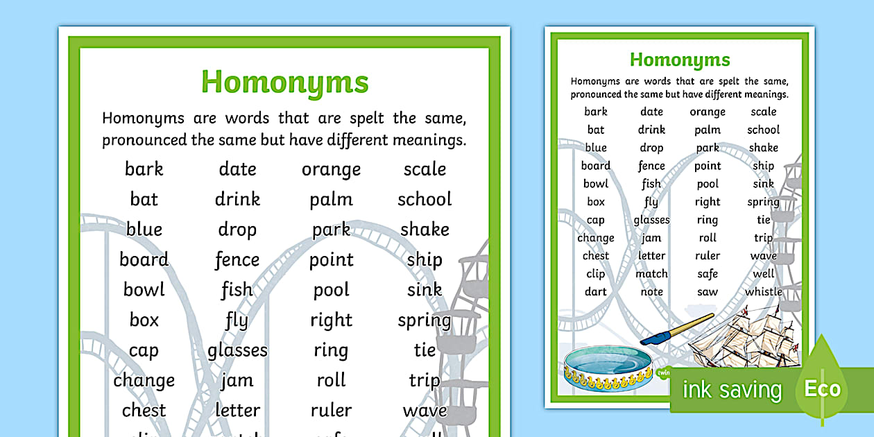 List of Homonyms Display Poster (teacher made) - Twinkl