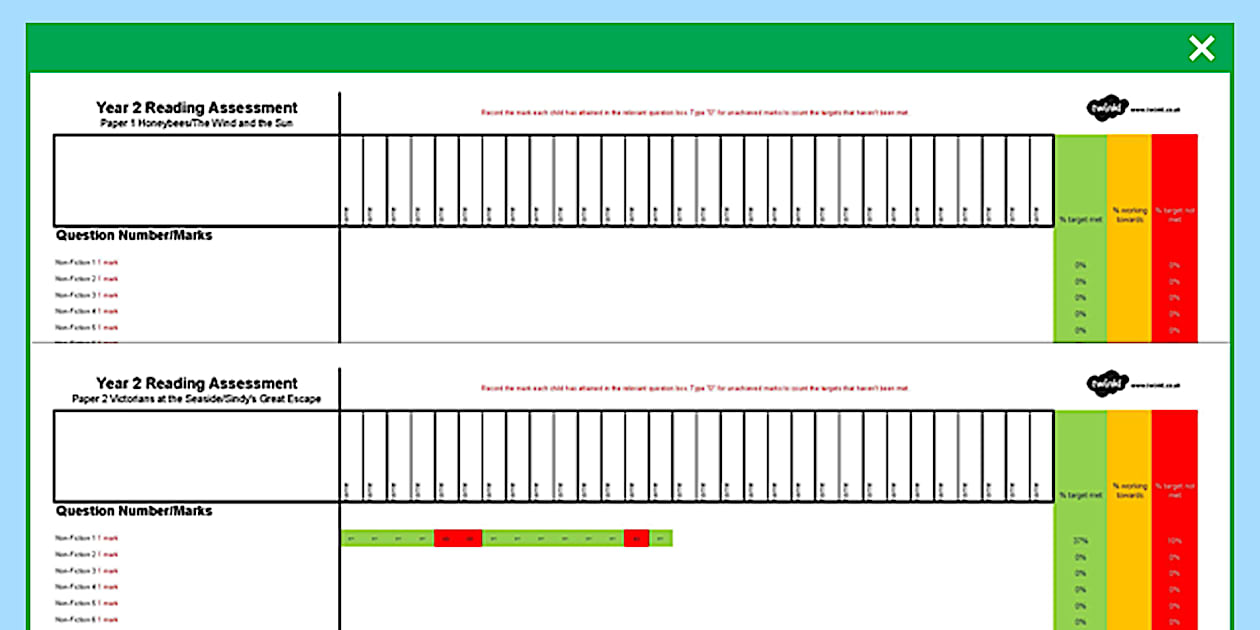 Year 2 Term 2 Reading Assessment Spreadsheet - Twinkl