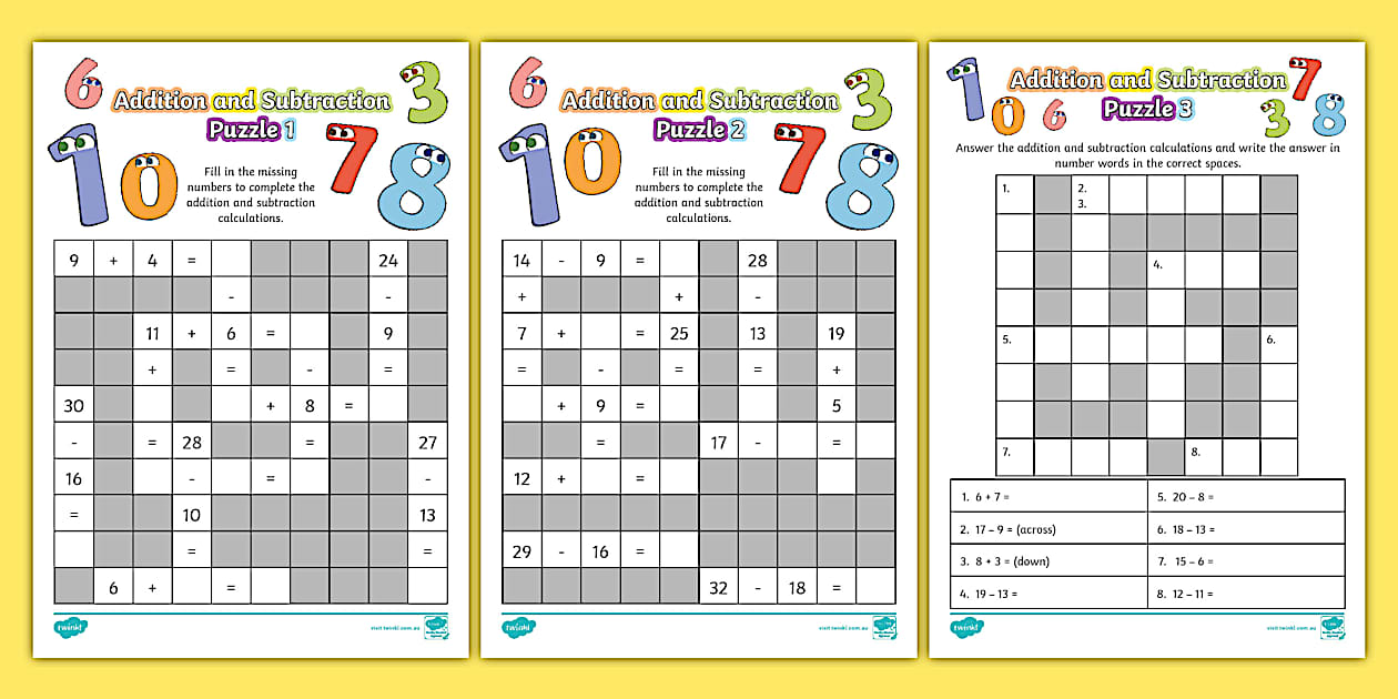 Addition and Subtraction Puzzles (teacher made) - Twinkl