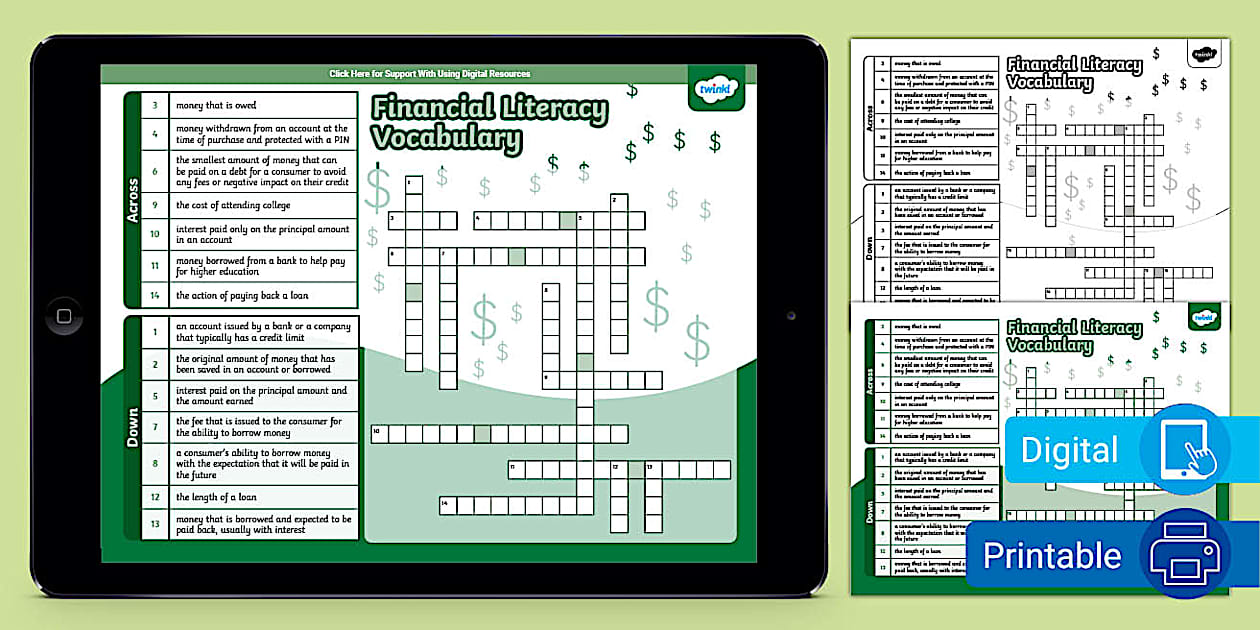 8th Grade Financial Literacy Crossword Puzzle | Twinkl USA