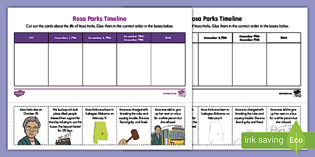 Rosa Parks Timeline Worksheet for Kids | Twinkl USA - Twinkl