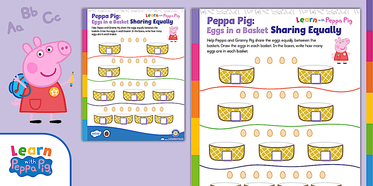 FREE! - Peppa Pig: Eggs in a Basket Sharing Equally Math