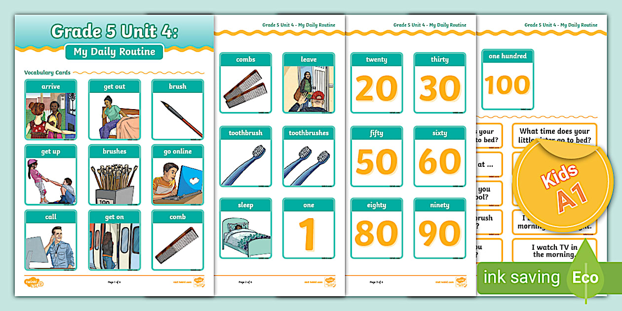 Turkey Curriculum English Vocabulary Cards: Grade 5 Unit 4 (My Daily ...