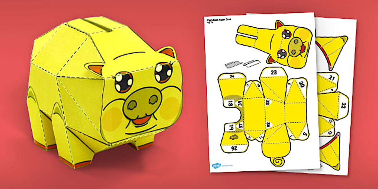 Golden Piggy Bank Paper Model (Teacher-Made) - Twinkl