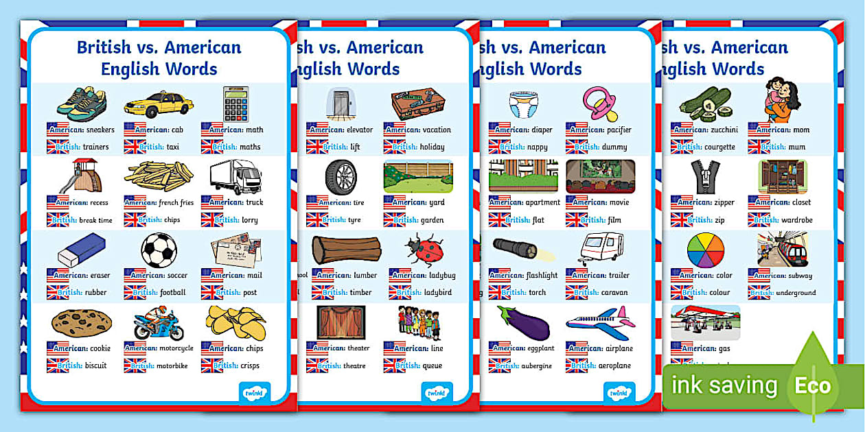 American vs. British English Poster (teacher made) - Twinkl