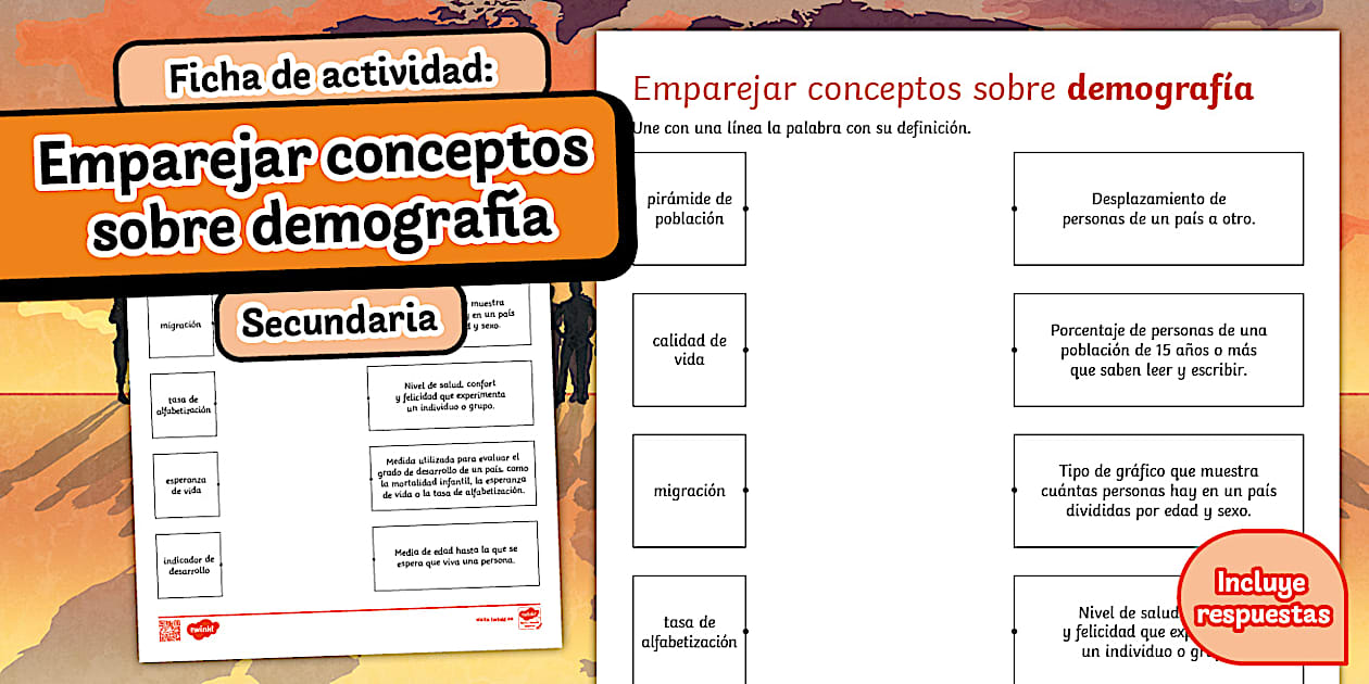 Ficha de actividad: Emparejar conceptos sobre demografía