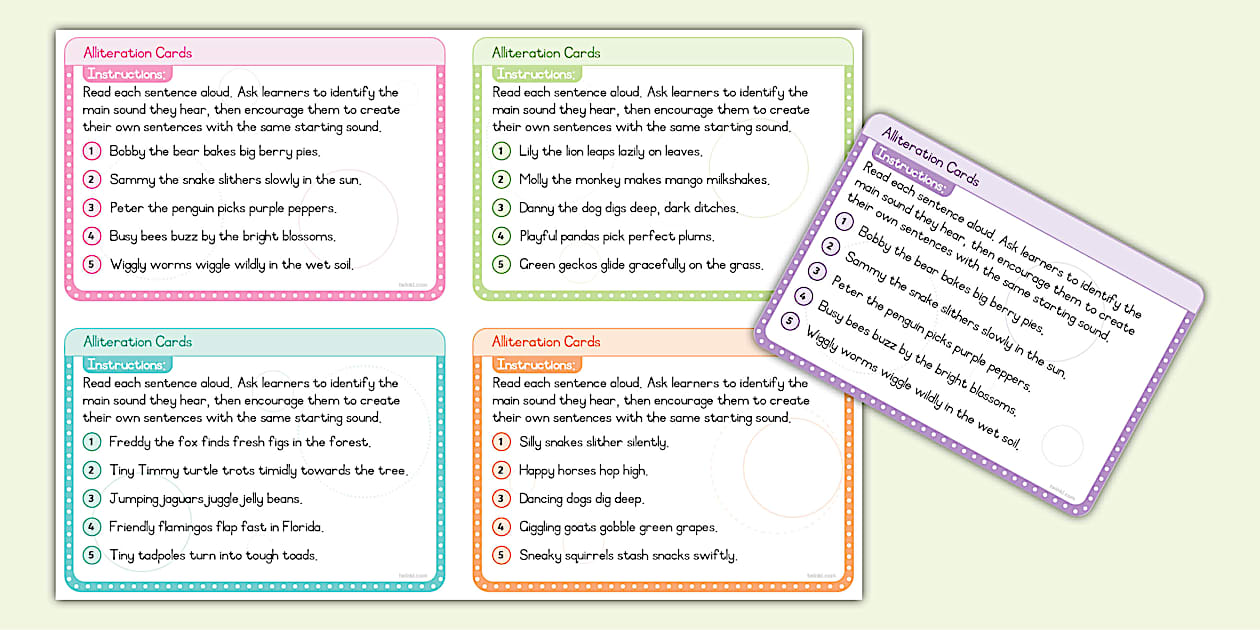 Phonological awareness: Alliteration Cards (teacher made)