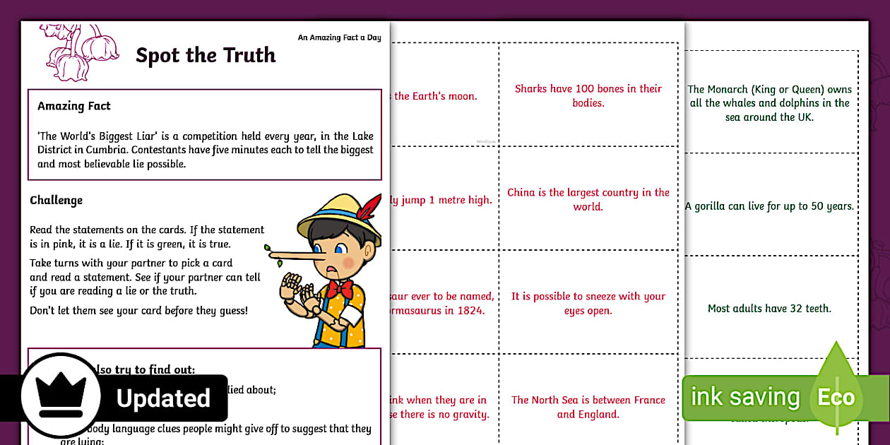 Spot the Truth Worksheet / Worksheet (teacher made) - Twinkl