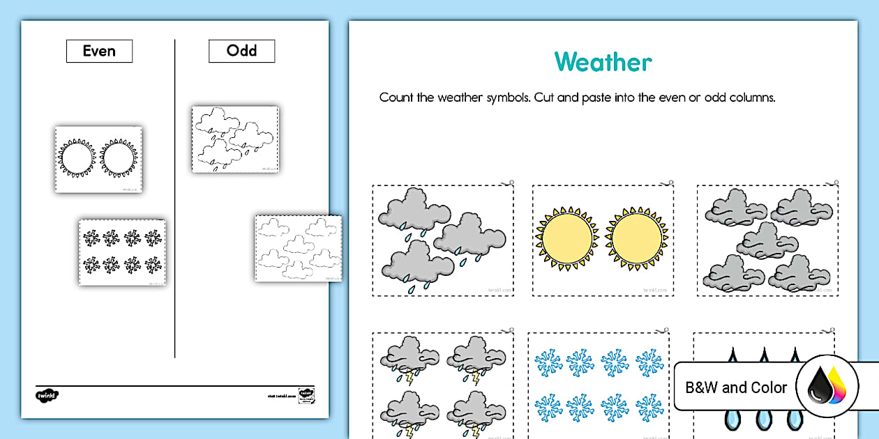 Weather Odd and Even Number Sorting Worksheet (teacher made)