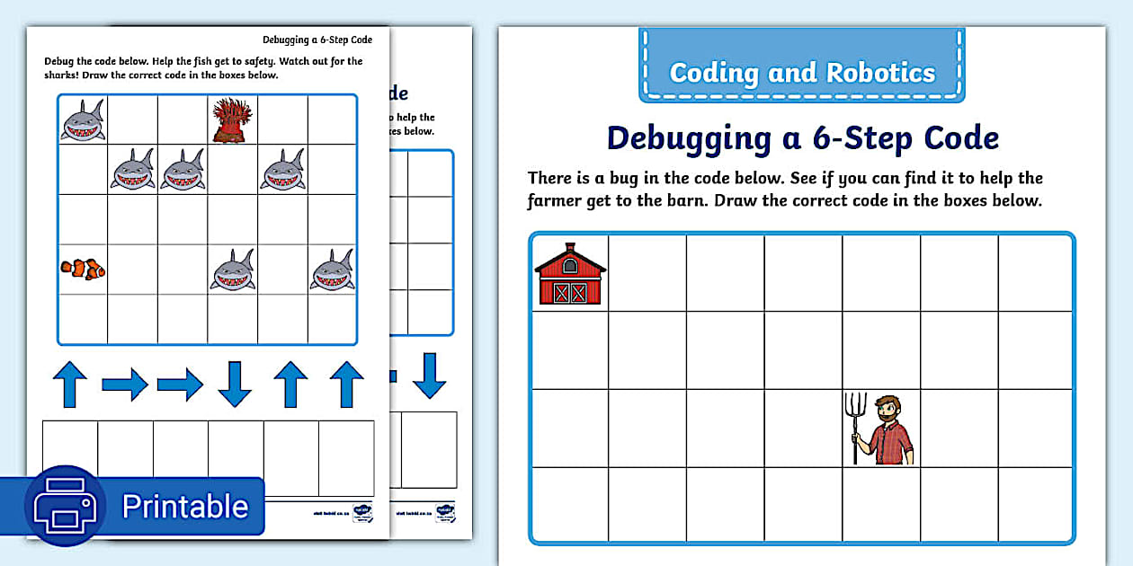 Grade R Coding Worksheet: Debugging a 6-Step Code - Twinkl