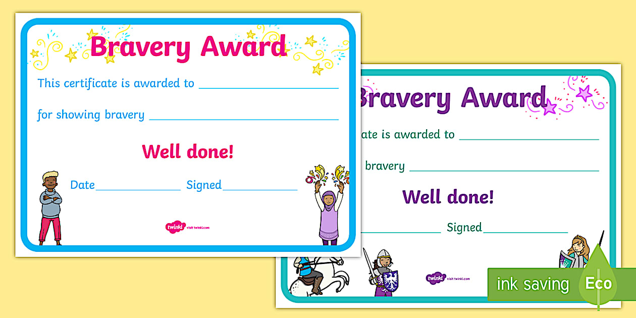 Editable Bravery Certificate (l'enseignant a fait) - Twinkl