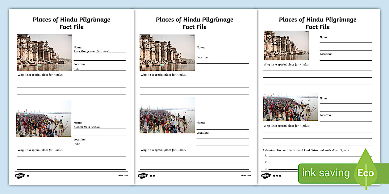 Lower Ability Places of Hindu Pilgrimage Fact File Writing Frames