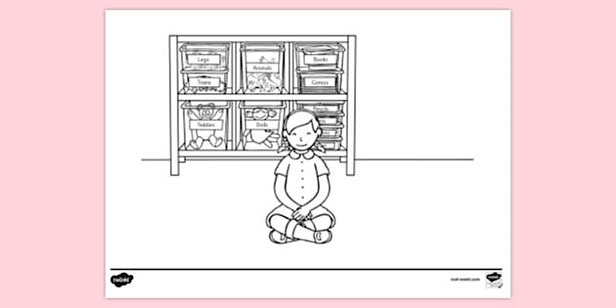Child Sitting Down on Carpet Colouring Sheet | Colouring Sheets