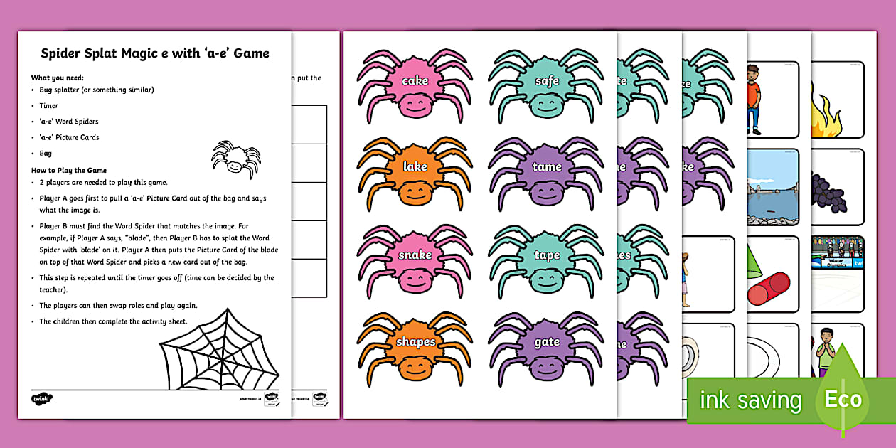 Spider Splat Magic e with 'a-e' Game (teacher made) - Twinkl