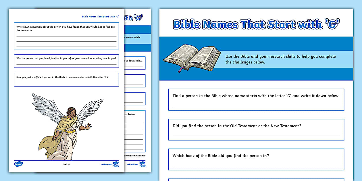 Bible Names That Start with 'G' Activity Sheet