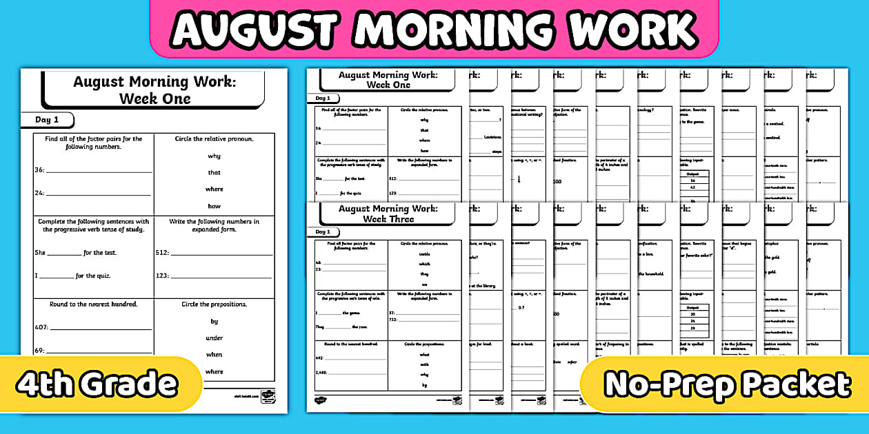 Fourth Grade August Morning Work Bundle (teacher made)