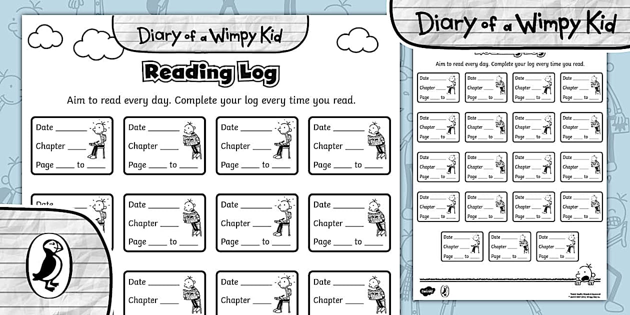 FREE! - Diary of a Wimpy Kid Reading Log - Twinkl
