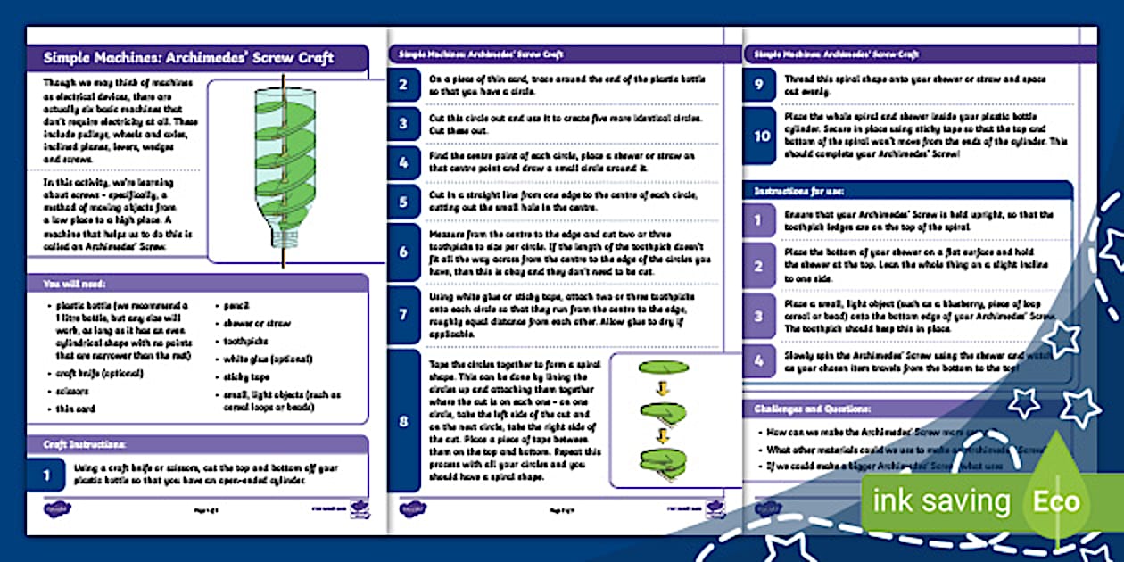 Simple Machines: Archimedes' Screw Craft