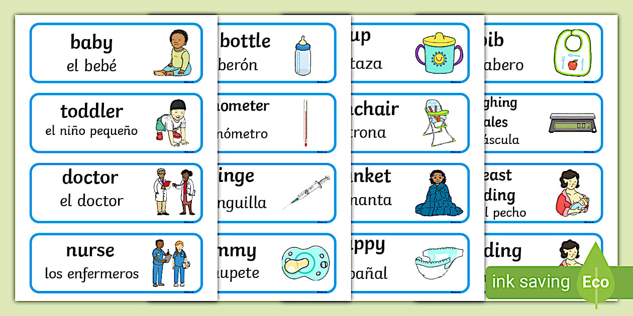 Baby Clinic Role Play Word Cards English/Spanish