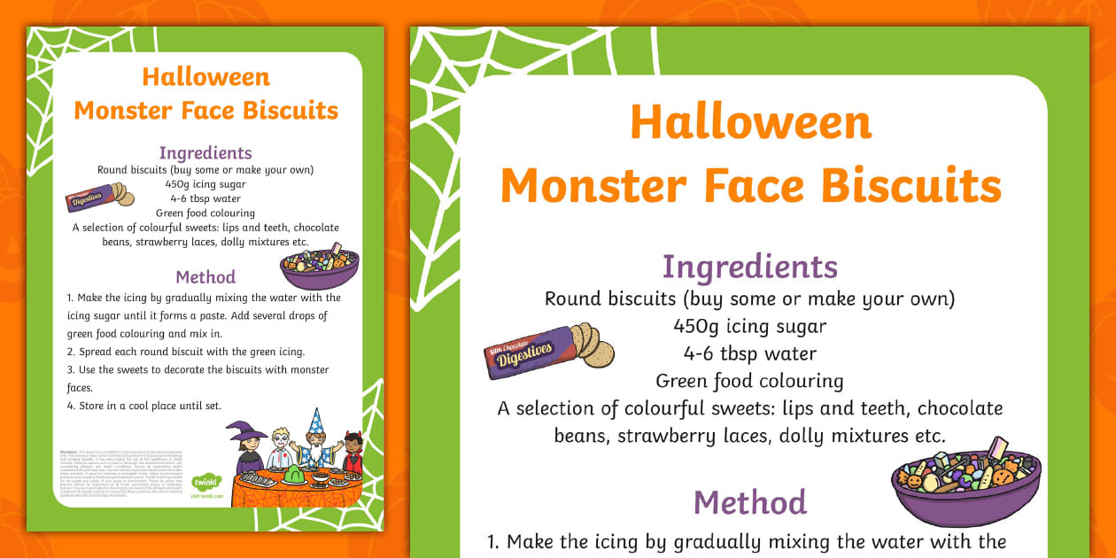 Halloween Monster Face Biscuits Recipe (teacher made)