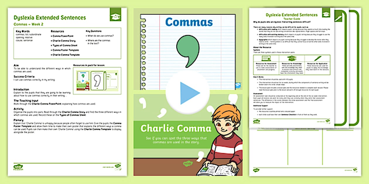Pack Two Dyslexia Extended Sentences: Comma Activity Pack