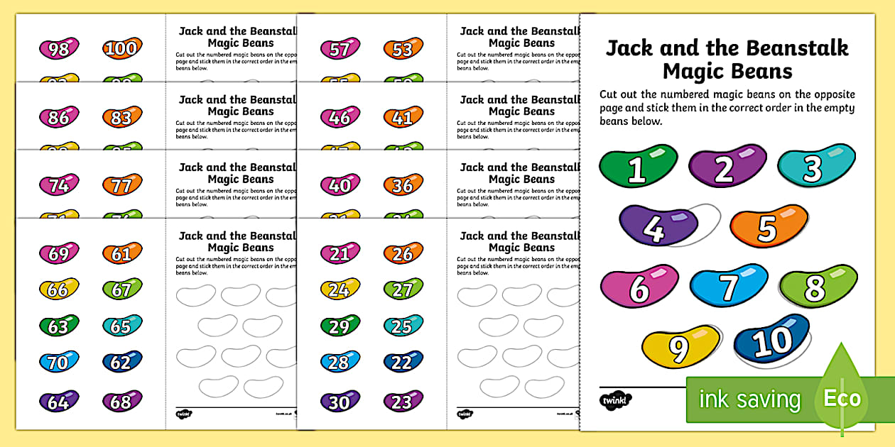 Editable Jack and the Beanstalk Magic Bean Number Ordering 1-100