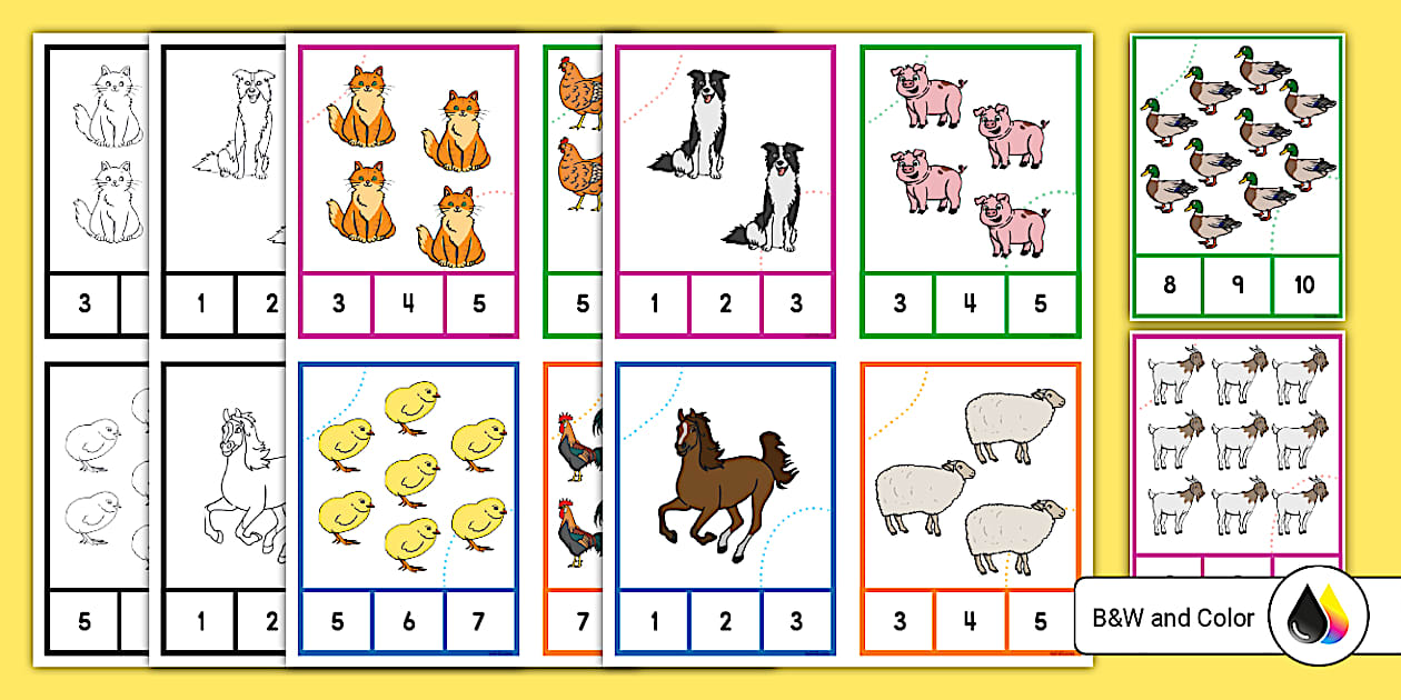Farm Animal Counting to 10 Clip Cards (teacher made)