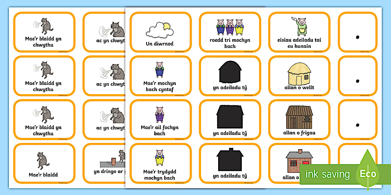 Cardiau Adeiladu Brawddegau Y Tri Mochyn Bach (teacher made)