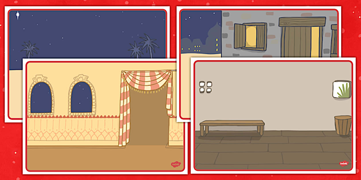 Black and White Christmas Story Scenery Cards - Twinkl