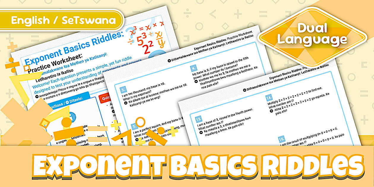Senior Phase - Maths - Exponent Basics Riddles - Worksheet - Setswana ...