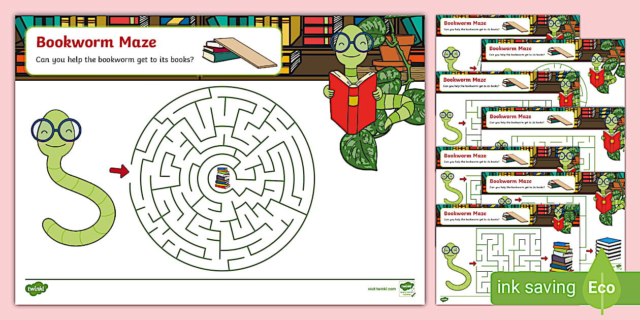 Brilliant Bookworm Maze Activity Worksheets | Twinkl | KS1