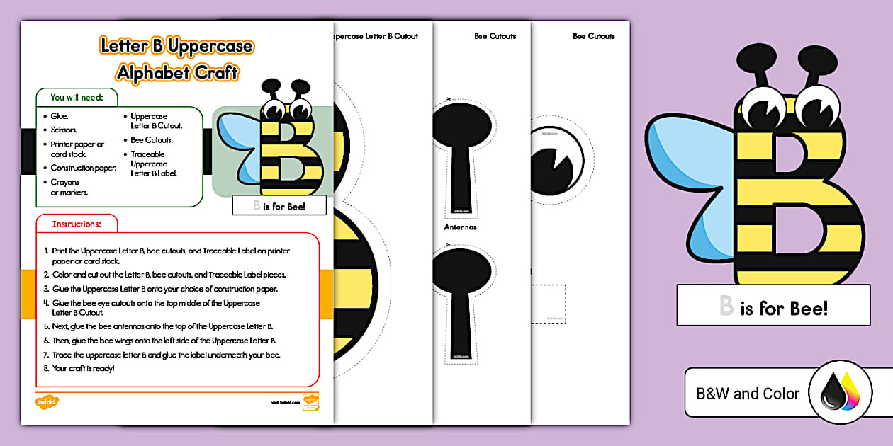 Letter B Uppercase Alphabet Craft (Teacher-Made) - Twinkl
