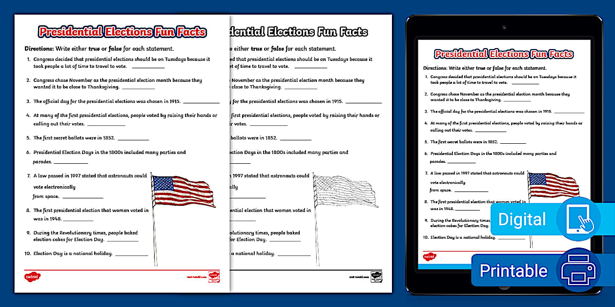 Third Grade Presidential Elections Fun Facts Quiz - Twinkl