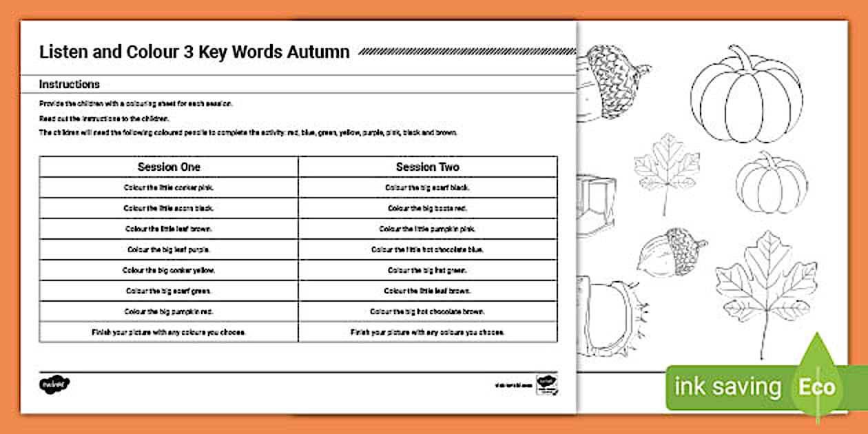 Listen and Colour 3 Key Words Autumn (teacher made) - Twinkl
