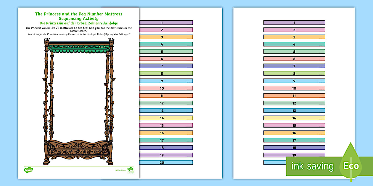 Black and White The Princess and the Pea Number Mattress Sequencing ...