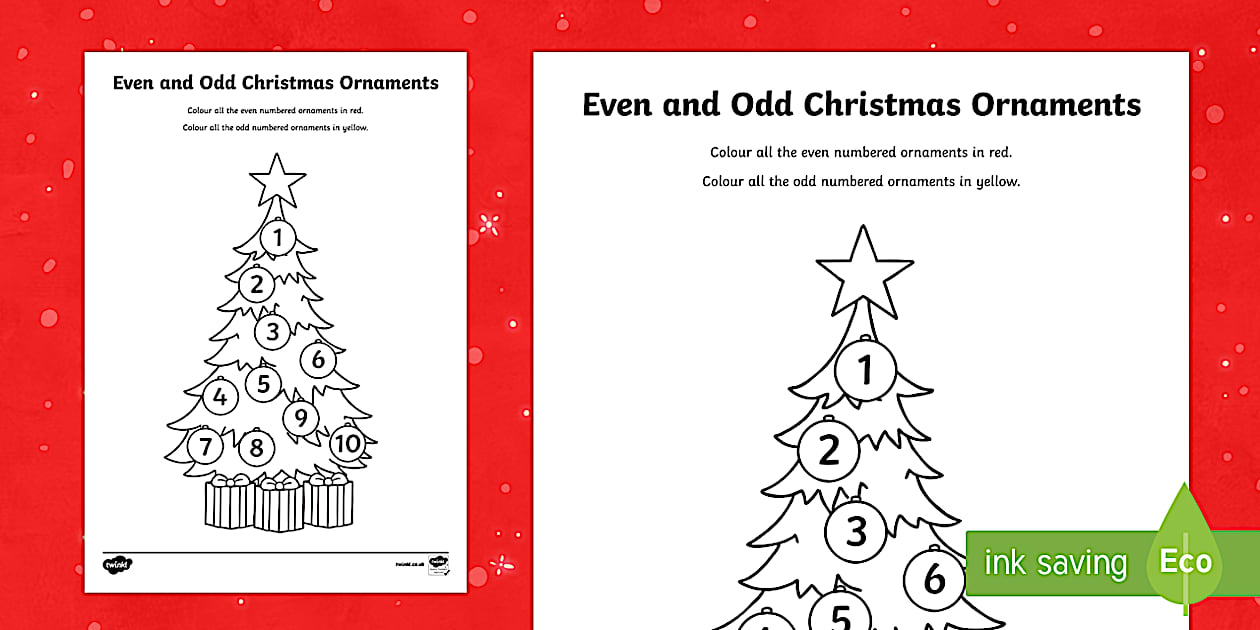 Even and Odd Numbers Christmas Ornaments Colouring Activity