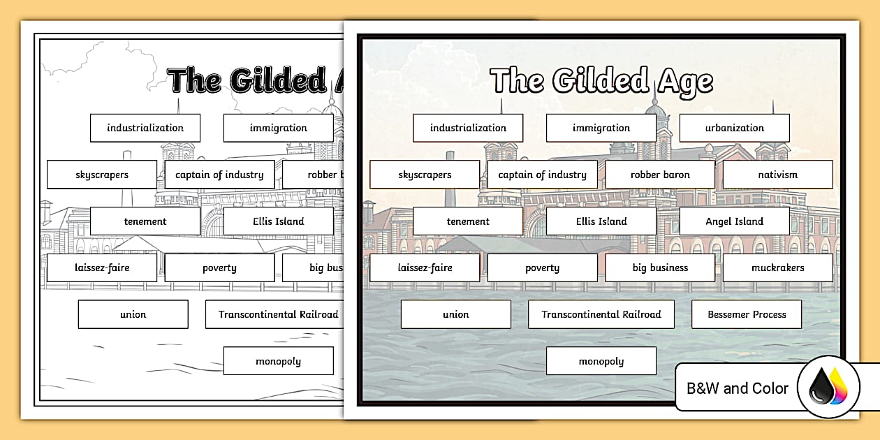 The Gilded Age Vocabulary Mat for 6th-8th Grade - Twinkl
