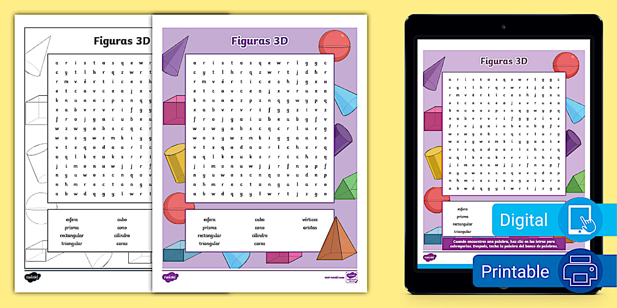 Sopa de letras figuras 3D | Twinkl USA (Teacher-Made)