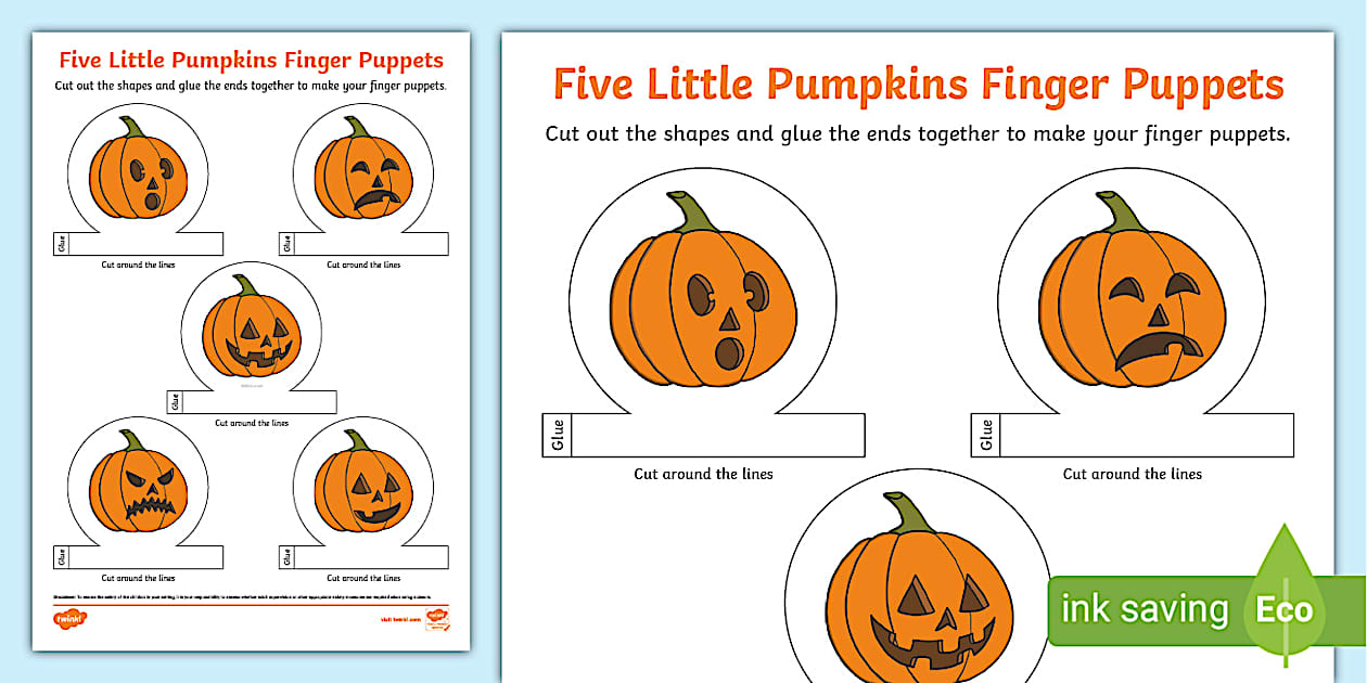 Five Little Pumpkins Finger Puppets (teacher made) - Twinkl