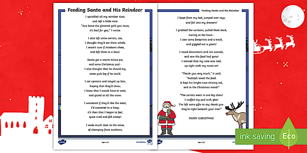 Feeding Santa and his Reindeer - Christmas Poem KS1 - Twinkl