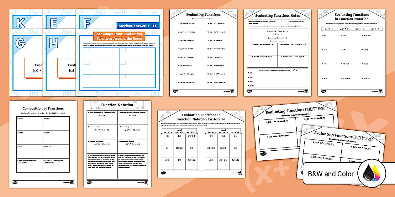 Algebra I Evaluating Functions Activity Pack (teacher made)